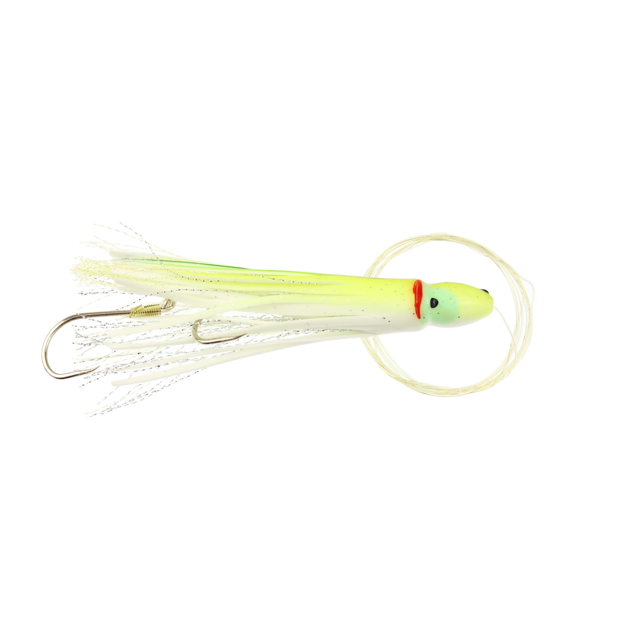 P-Line Rigged Squid Skirt 4.5'' White Yellow Green Glo