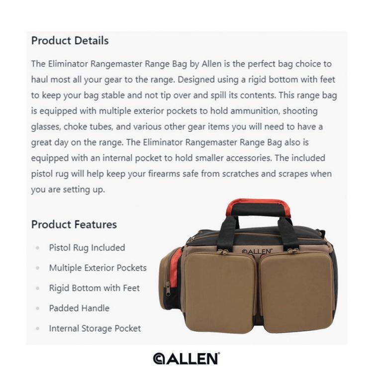 Allen Company Eliminator Range Bag in Tan: Built for Shooting Pros