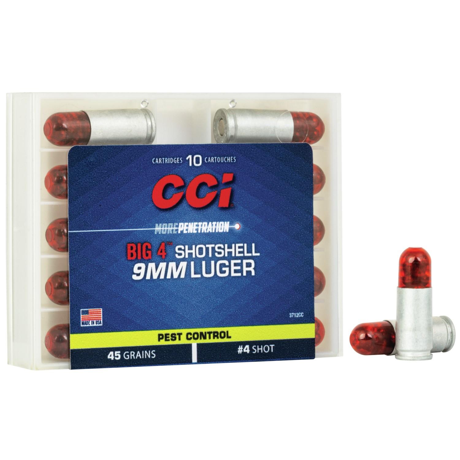 CCI Big 4 Handgun Shotshell Ammunition 9mm Luger #4 1000 fps 10/ct