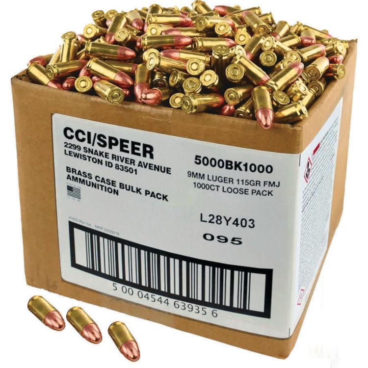 CCI Blazer Brass Handgun Ammo - FMJ 115 gr - Bulk Pack of 1000 rds