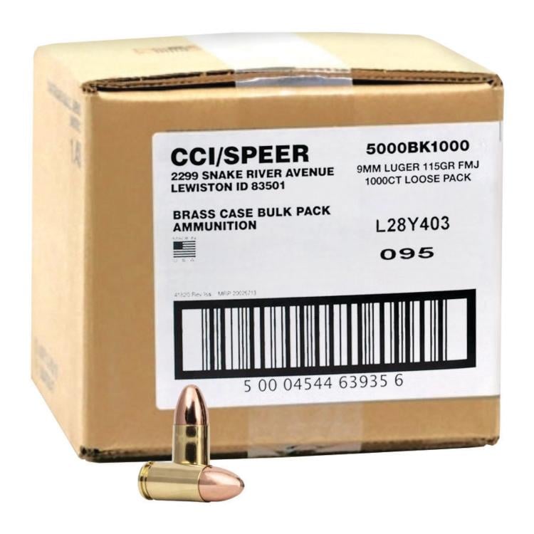 CCI Blazer Brass Handgun Ammo - FMJ 115 gr - Bulk Pack of 1000 rds