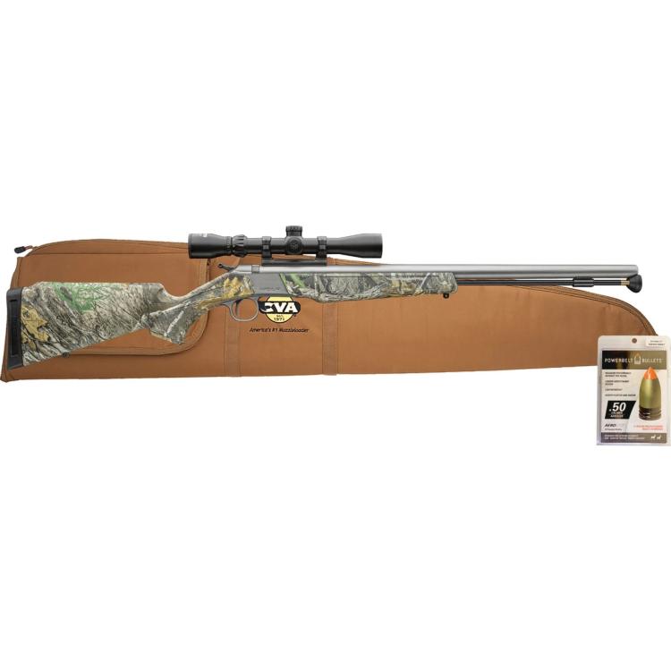 CVA Wolf V2 Muzzleloader Combo Package .50 Cal 24" Barrel Stainless Steel and Realtree Edge with ...