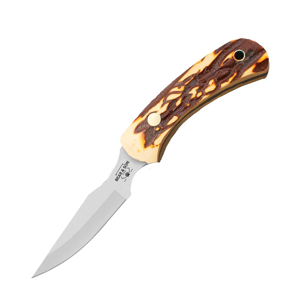 Bear & Son Ergonomic Caper Fixed Knife 2-1/2" Clip Point Blade Stag ...