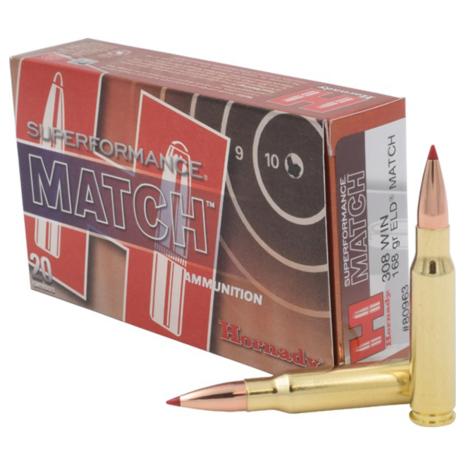 Hornady Match Rifle Ammunition .308 Win 168 gr ELD 2700 fps 20/ct