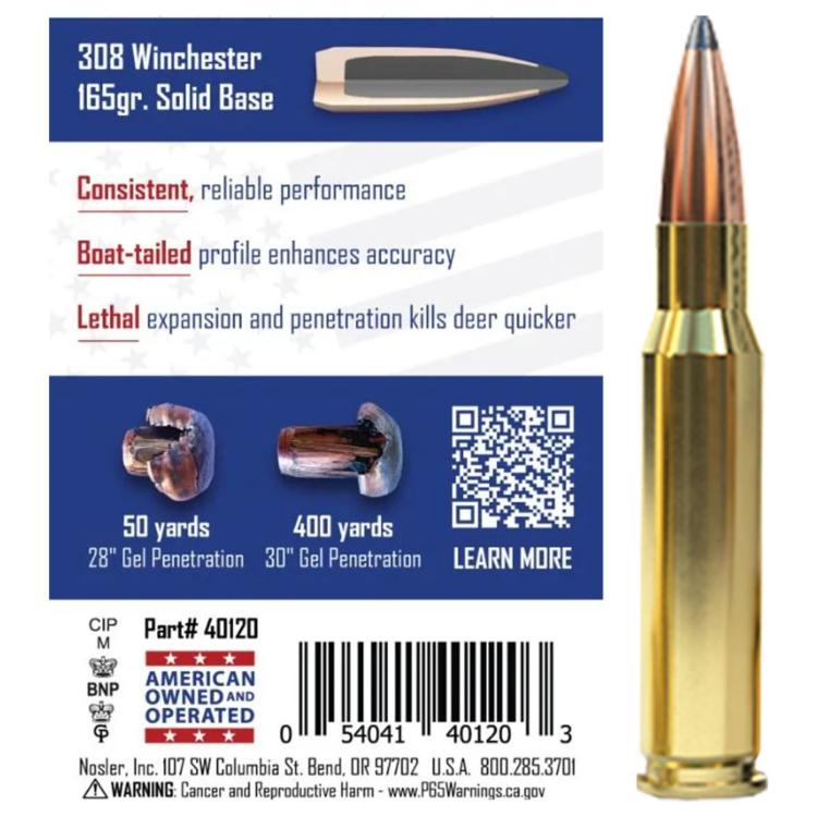 Nosler Whitetail Country 308 Win 165gr SP Deer Hunting Ammo 20ct Box