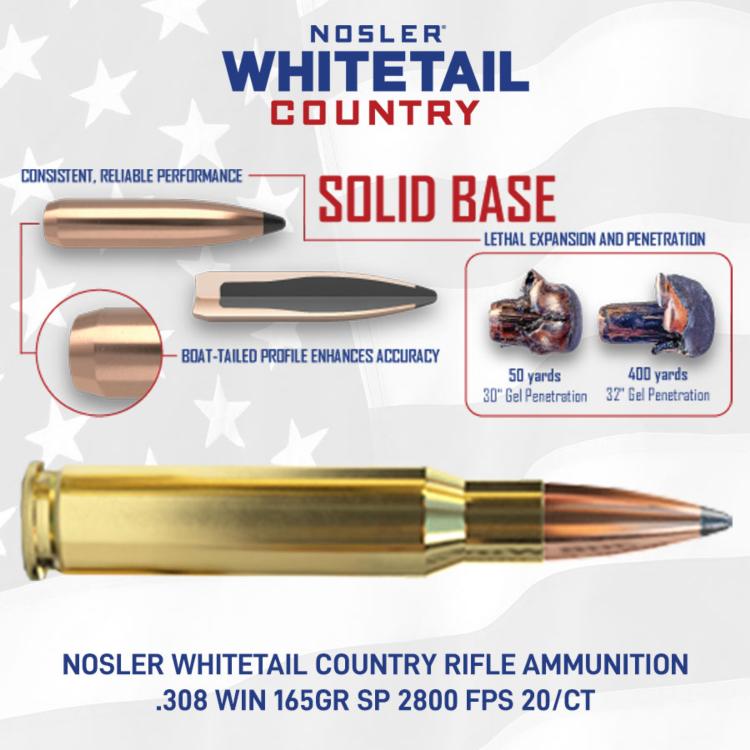 Nosler Whitetail Country 308 Win 165gr SP Deer Hunting Ammo 20ct Box