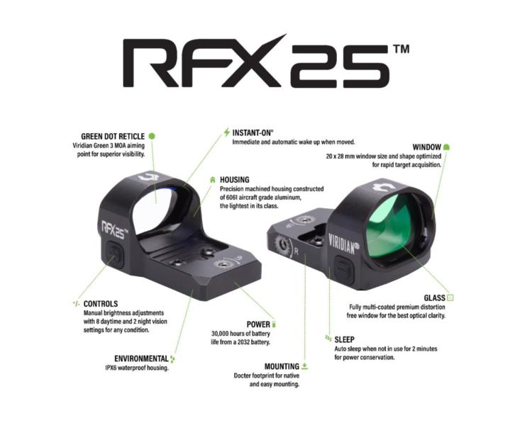 Viridian RFX25 1x20 Micro Green Dot Reflex Sight - DOCTER Mounting ...