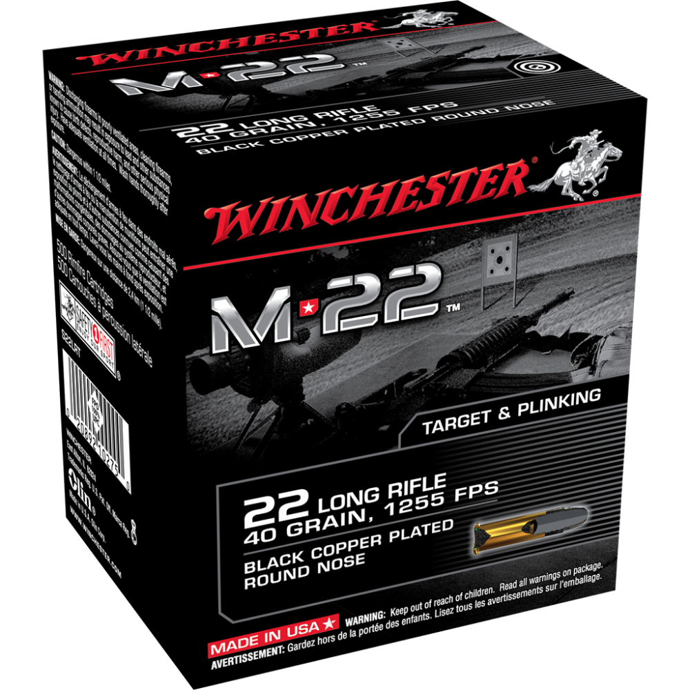 Winchester M-22 Rimfire Rifle Ammunition .22 LR 40 gr RN 1000/box