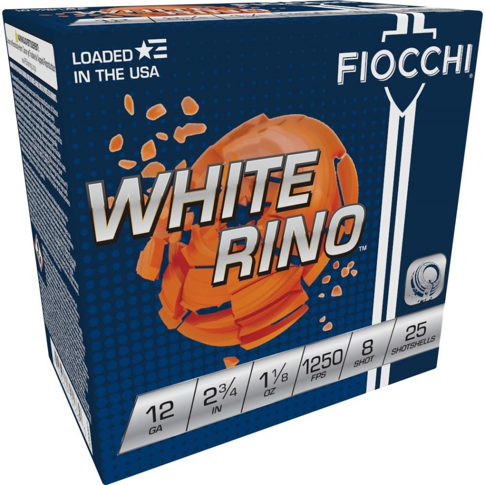 FIOCCHI 12GA 2 3/4" 1 1/8oz #8 WHITE RINO 1,250fps 25RD